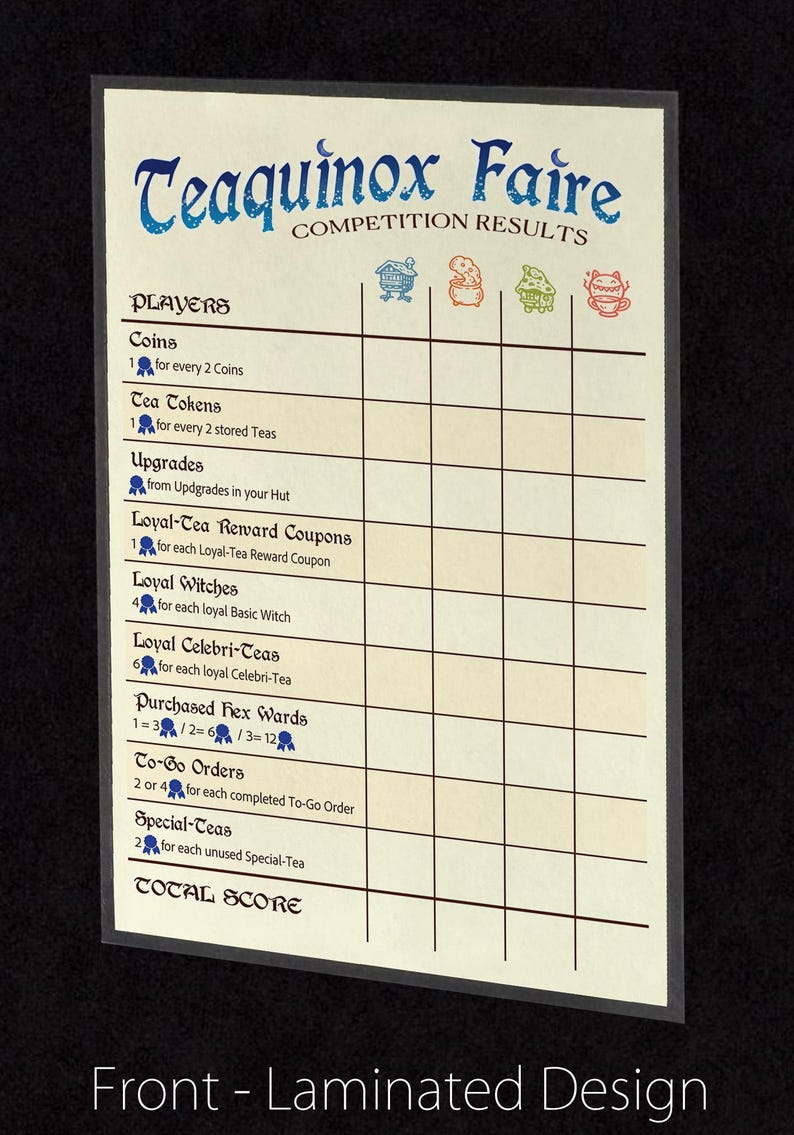 Laminated Tea Witches Score Sheet, Waterproof, Reusable, Wet Erase and ...