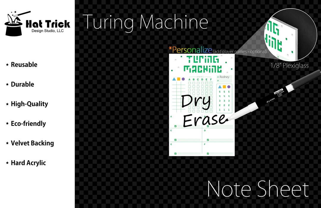 Premium Acrylic Turing Machine Score Sheet Upgrade, Reusable, Wet Erase and Dry Erase - Etsy