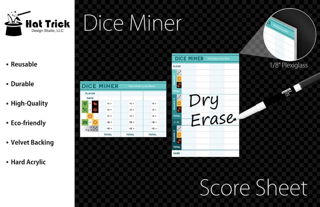 Hard Acrylic Deluxe Dice Miner Score Sheet Plaque Score Pad - Etsy