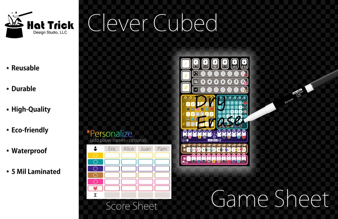 Laminated Clever Cubed Game Sheet, Score Sheet, Reusable, Wet Erase and ...