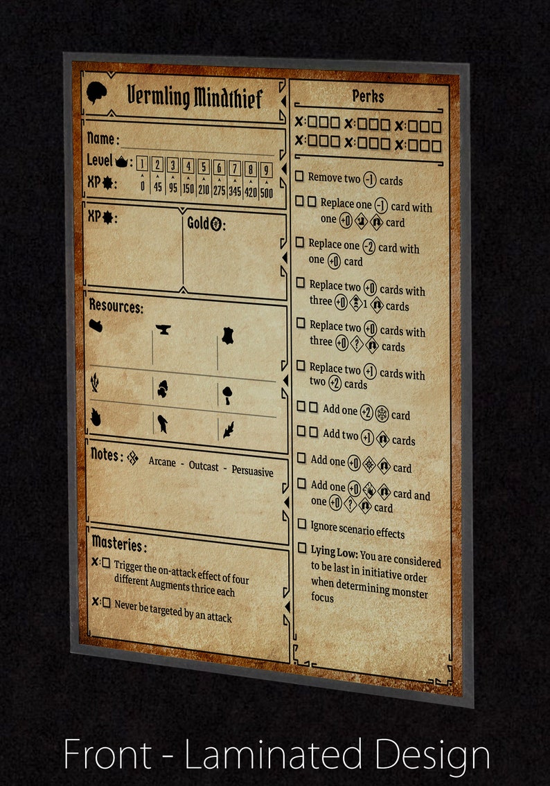 Laminated Gloomhaven Character Sheets, Reusable, Wet & Dry Erase - Etsy