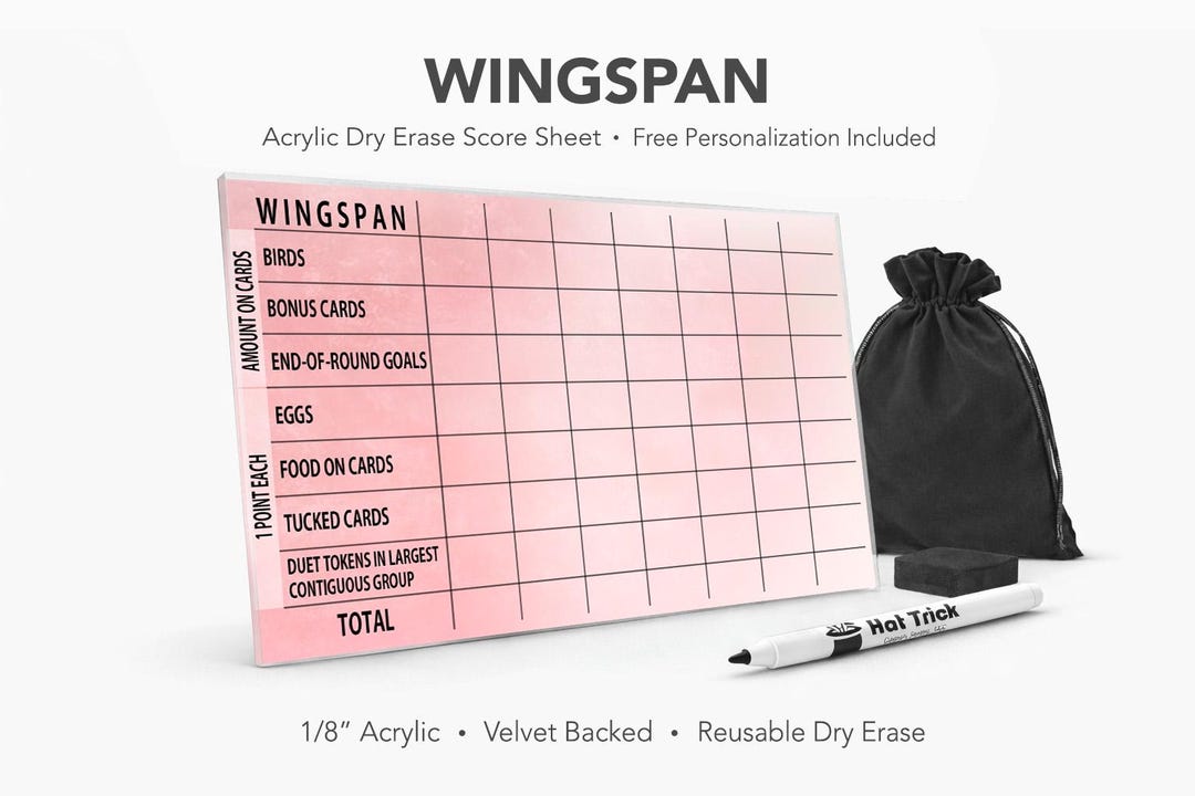 Wingspan Asia Expansion Acrylic Score Sheet – Reusable Dry Erase Board ...