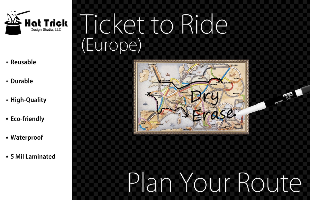Laminated Ticket to Ride Europe Route Planning Map, Waterproof ...