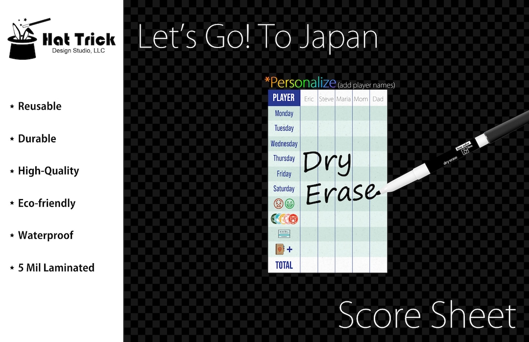Laminated Let's Go! to Japan Score Sheet, Waterproof, Reusable, Wet ...