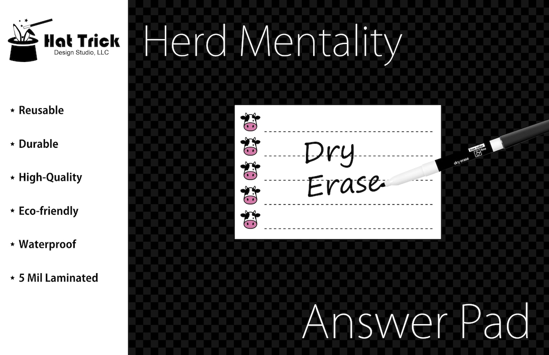 Laminated Herd Mentality Answer Pad, Waterproof, Reusable, Wet Erase ...