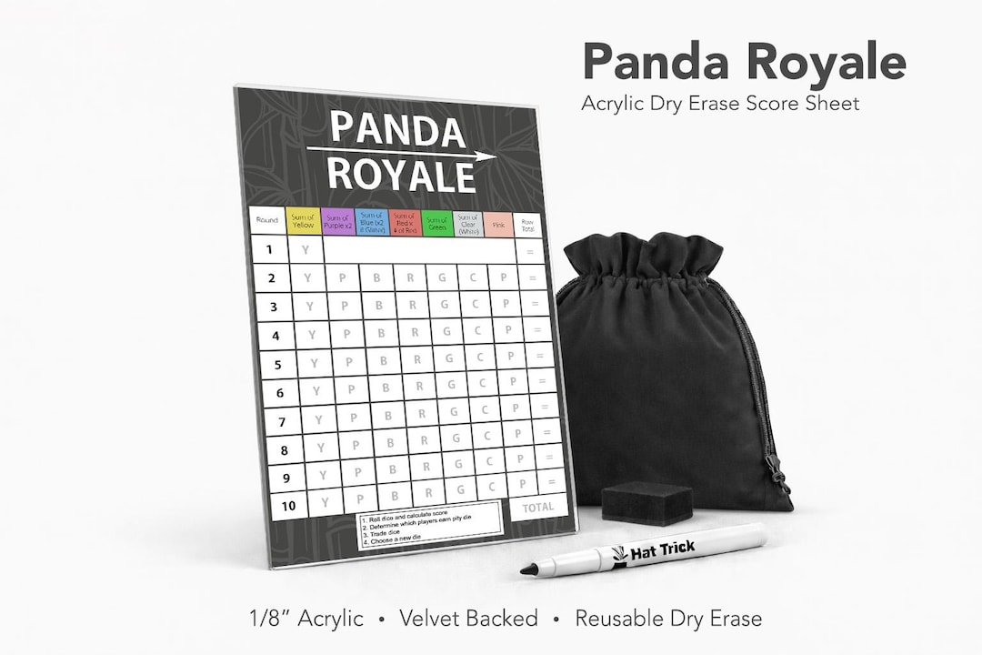Panda Royale Acrylic Score Sheet – Reusable Dry Erase Board Game Score ...