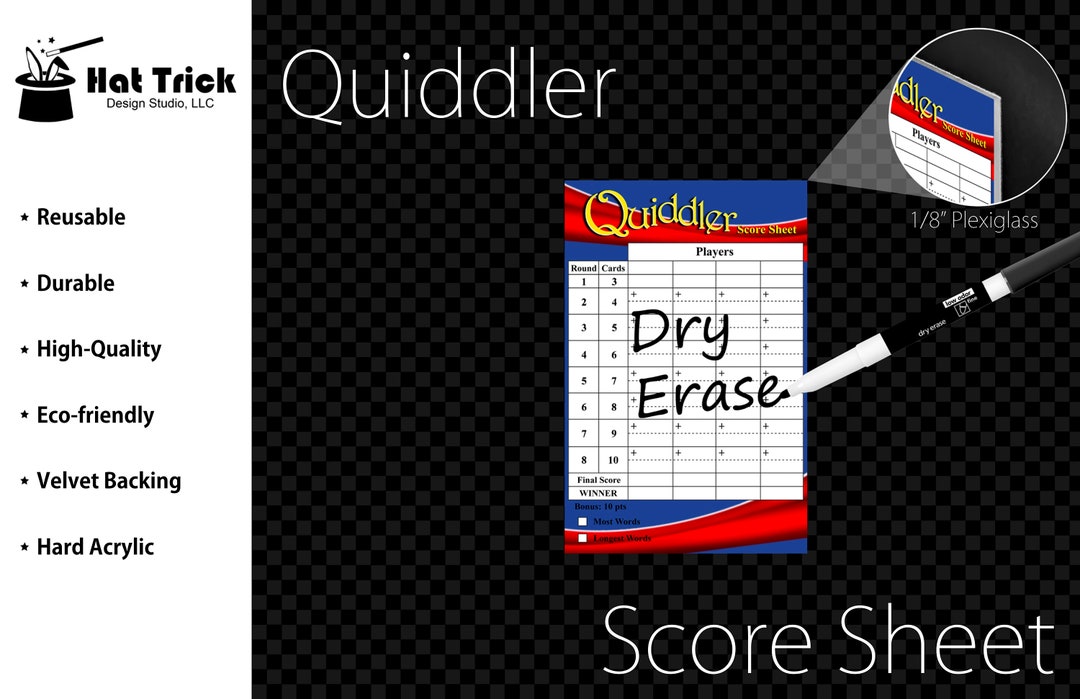 Premium Acrylic Quiddler Score Sheet Upgrade, Reusable, Wet Erase and ...