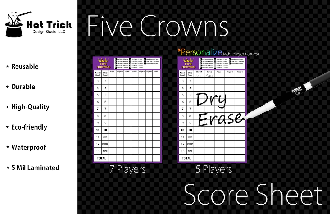 Laminated Five Crowns Score Sheet, Reusable, Wet Erase and Dry Erase - Etsy