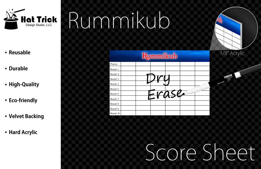 Acrylic Rummikub Score Sheet, Reusable Dry Erase - Etsy Australia