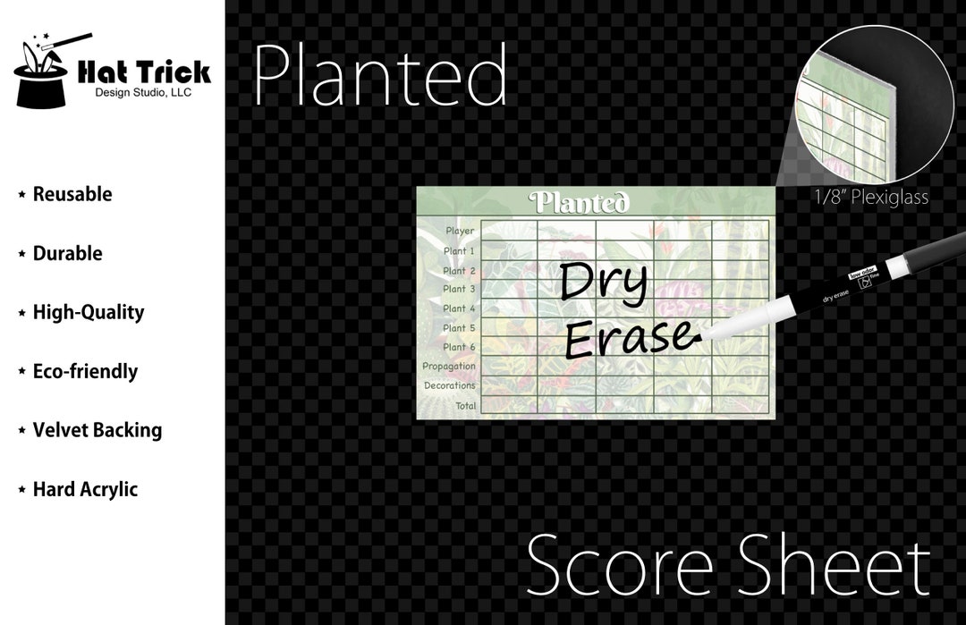 Premium Acrylic Planted Game Score Sheet Upgrade, Reusable, Dry Erase ...