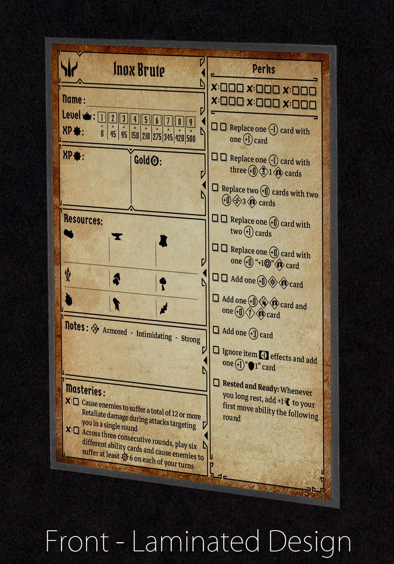Laminated Gloomhaven Character Sheets, Reusable, Wet & Dry Erase - Etsy