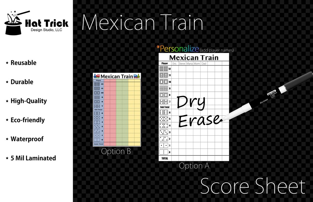 Laminated Acrylic Mexican Train Score Sheet, Reusable, Dry Erase - Etsy