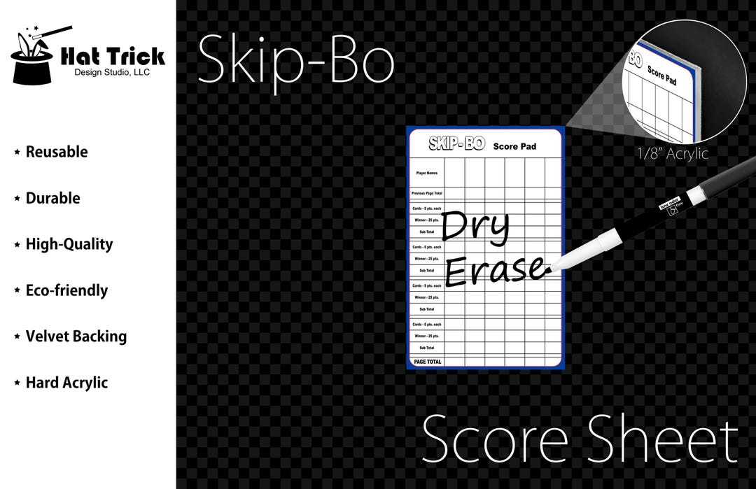Acrylic Skip-bo Score Sheet, Reusable Dry Erase - Etsy