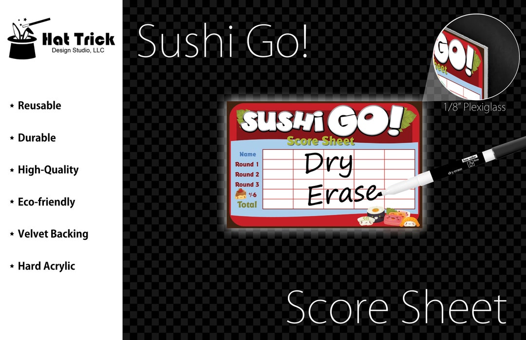 Premium Acrylic Sushi Go! Score Sheet Upgrade, Reusable, Dry Erase - Etsy