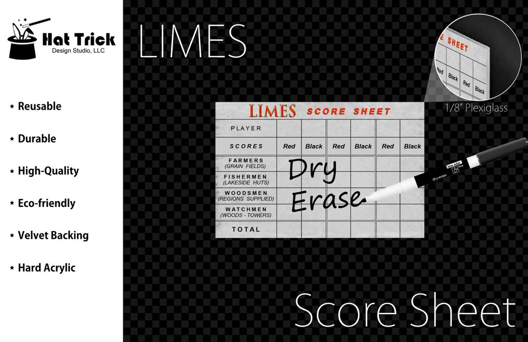 Premium Acrylic LIMES Score Sheet Upgrade, Reusable, Score Pad, Score ...