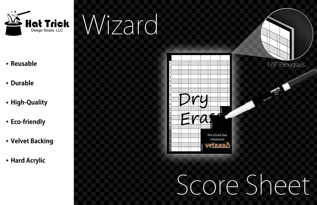 Premium Acrylic Wizard Score Sheet Upgrade, Reusable, Wet Erase and Dry ...