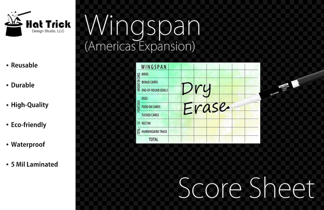 Laminated Wingspan Americas Expansion Score Sheet, Reusable Dry Erase ...
