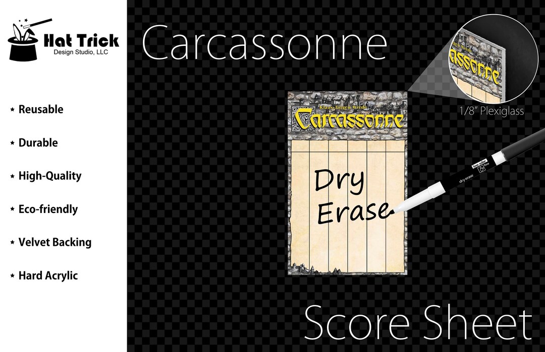 Premium Acrylic Carcassonne Score Sheet Upgrade, Reusable, Wet Erase ...