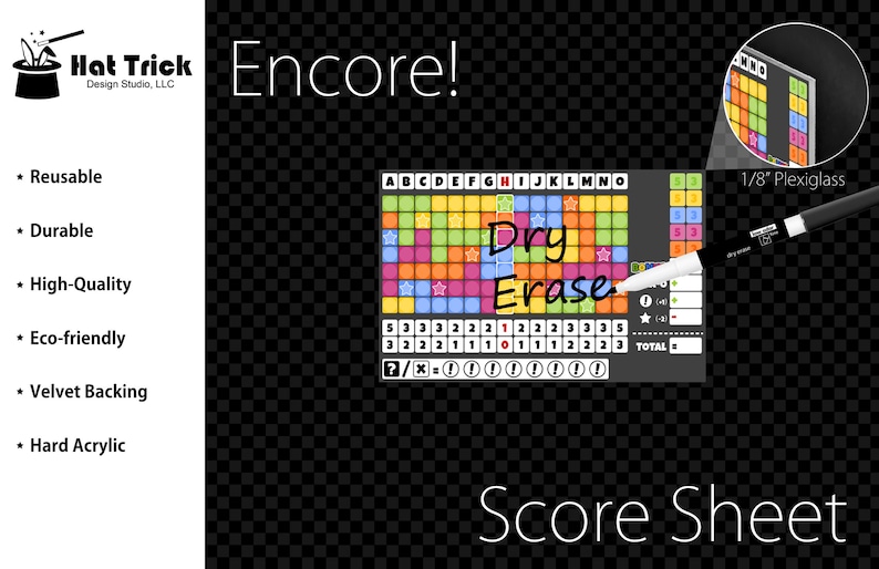 Acrylic Encore! Score Sheet, Reusable Dry Erase, Velvet Backing - Etsy