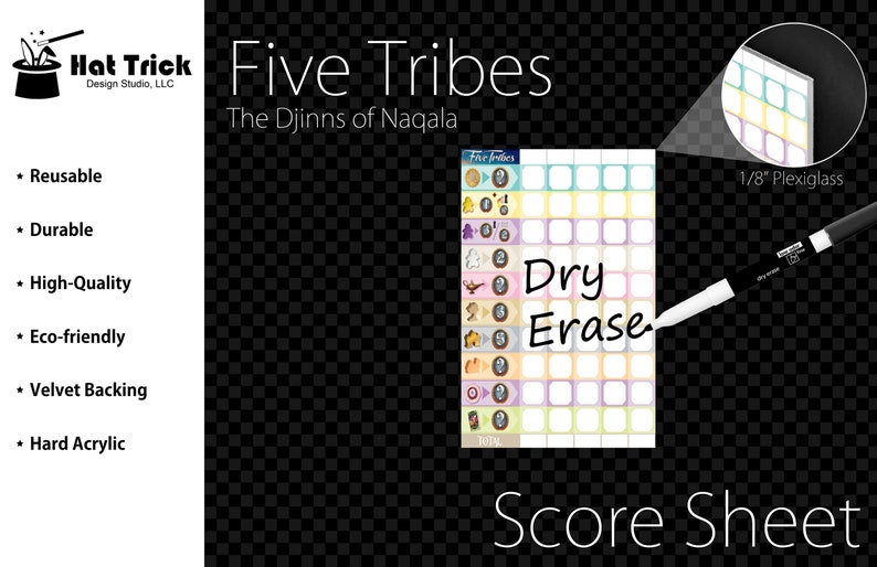 Acrylic Five Tribes Score Sheet, Reusable Dry Erase - Etsy