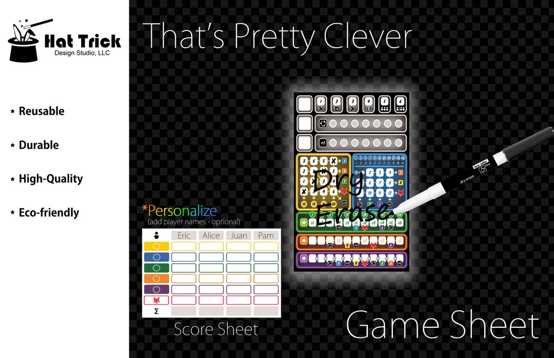 Laminated That's Pretty Clever Game Sheet, Score Sheet, Reusable, Wet ...