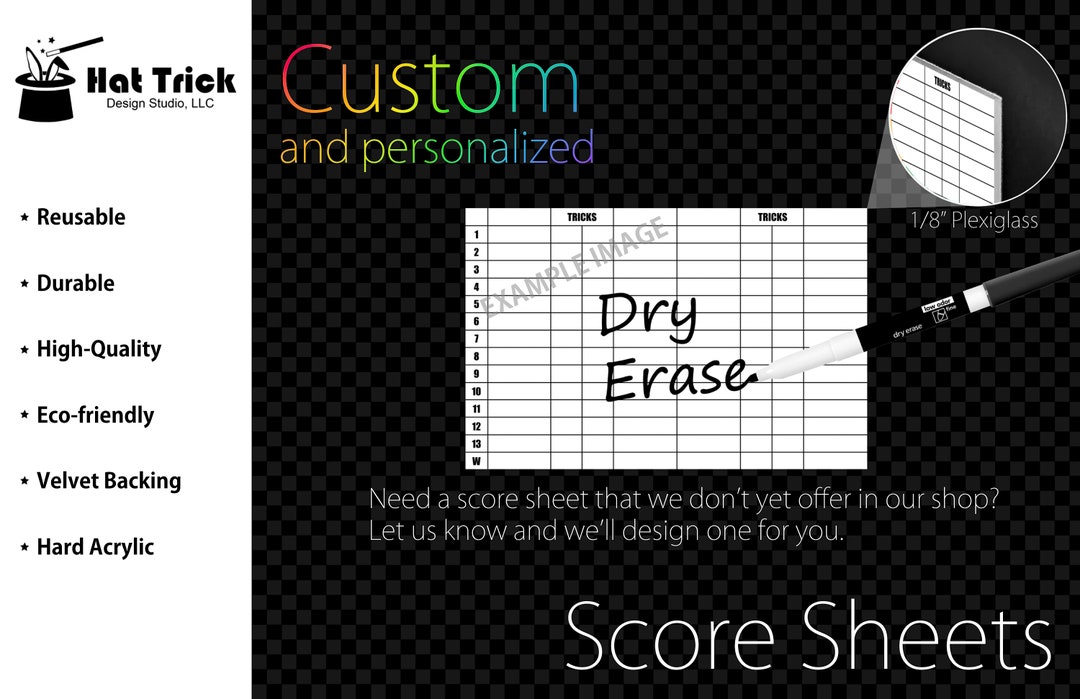 Premium Acrylic Custom and Personalized Score Sheet Plaques, Reusable ...