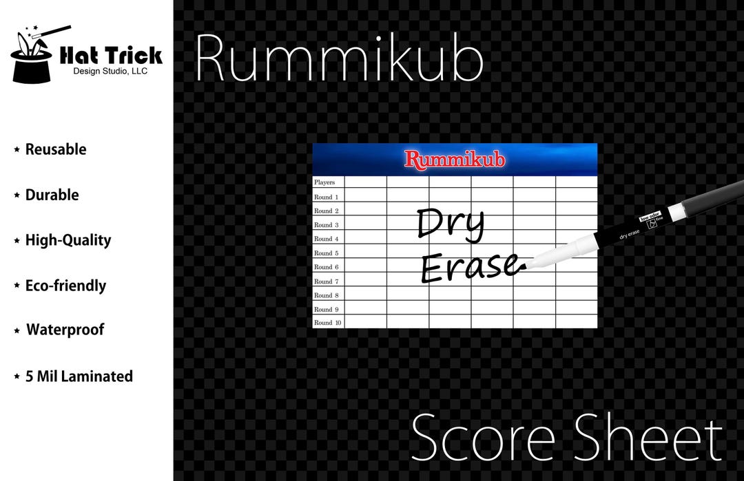 Laminated Rummikub Score Sheet, Waterproof, Reusable, Wet Erase and Dry ...
