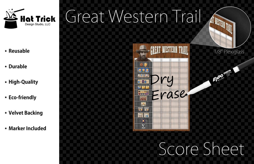 Premium Acrylic Great Western Trail Score Sheet Upgrade, Reusable, Wet ...