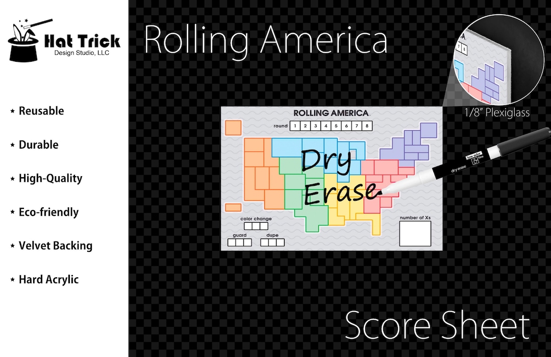 Rolling America Score Sheet, Premium Acrylic, Reusable Dry Erase - Etsy ...