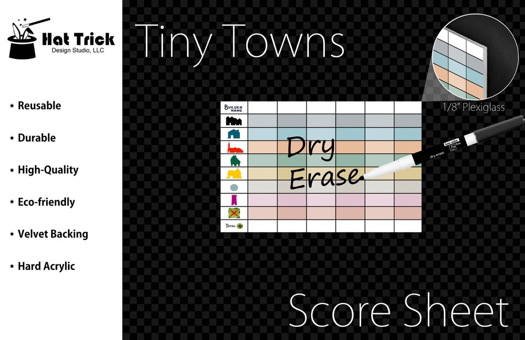 Premium Acrylic Tiny Towns Score Sheet Upgrade, Reusable, Dry Erase - Etsy