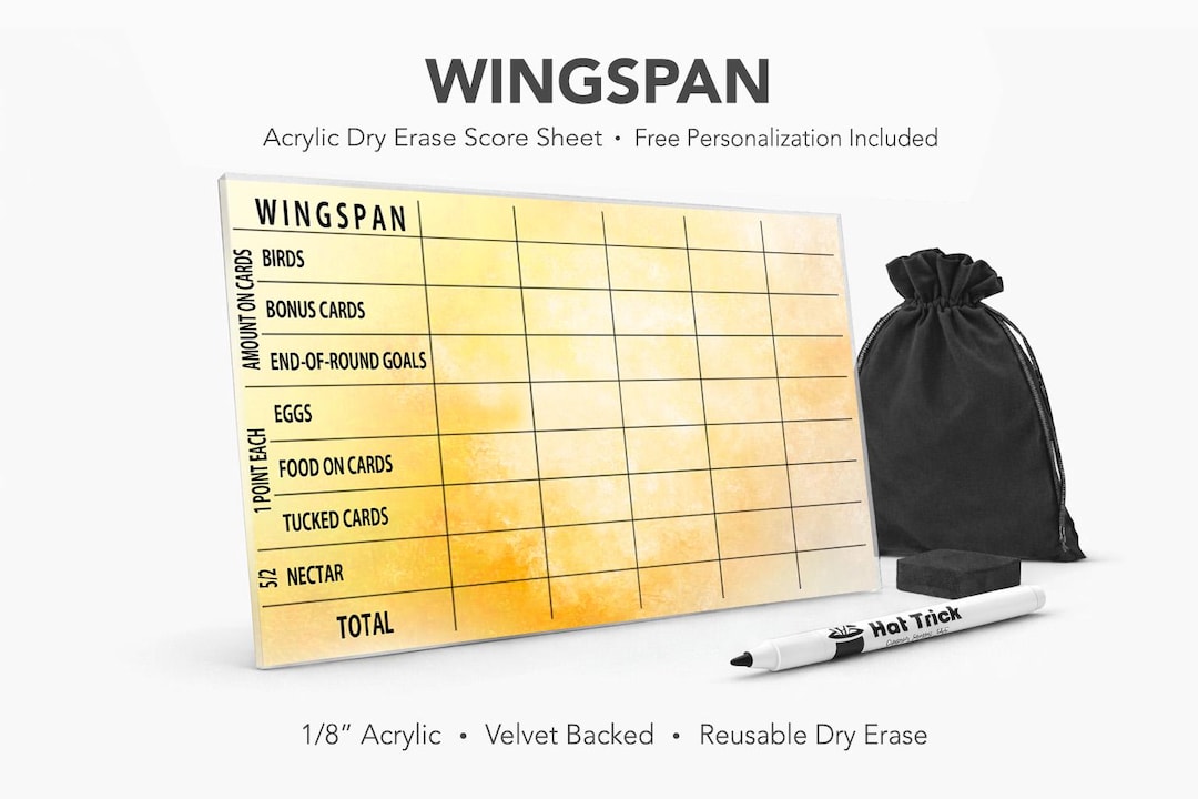 Wingspan Acrylic Score Sheet – Reusable Dry Erase Board Game Score Pad ...