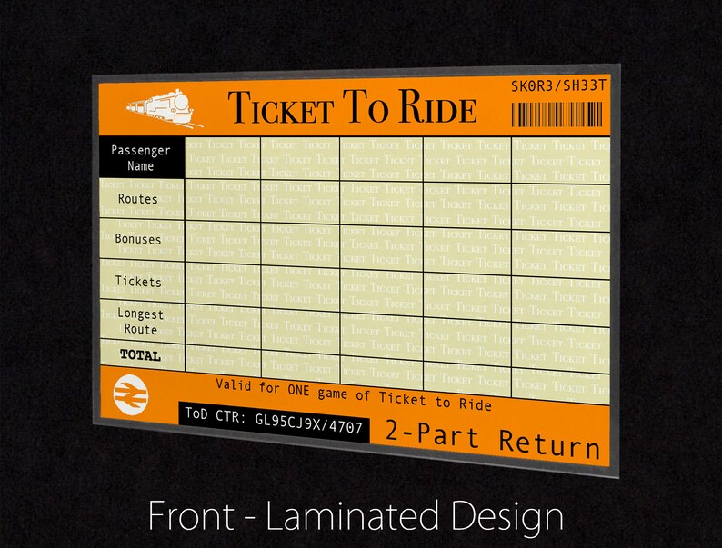 Laminated Ticket to Ride Score Sheet, Waterproof, Reusable, Wet Erase ...
