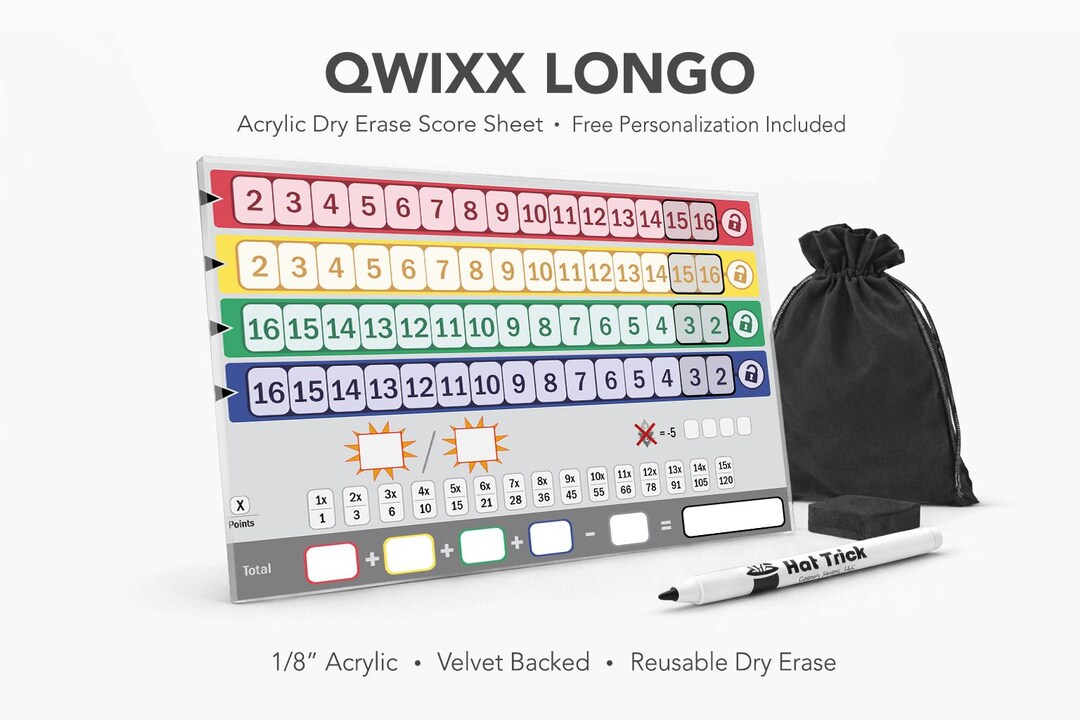 Qwixx Longo Acrylic Score Sheet – Reusable Dry Erase Board Game Score ...