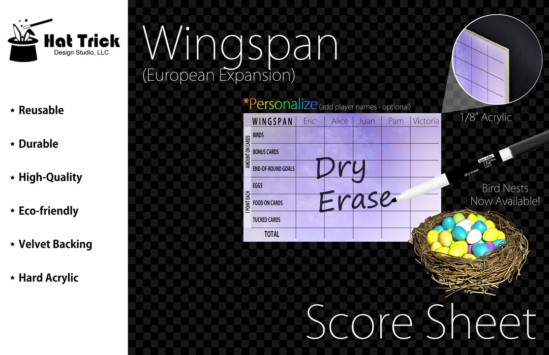 Wingspan European Expansion Score Sheet, Acrylic Dry Erase Board - Etsy ...