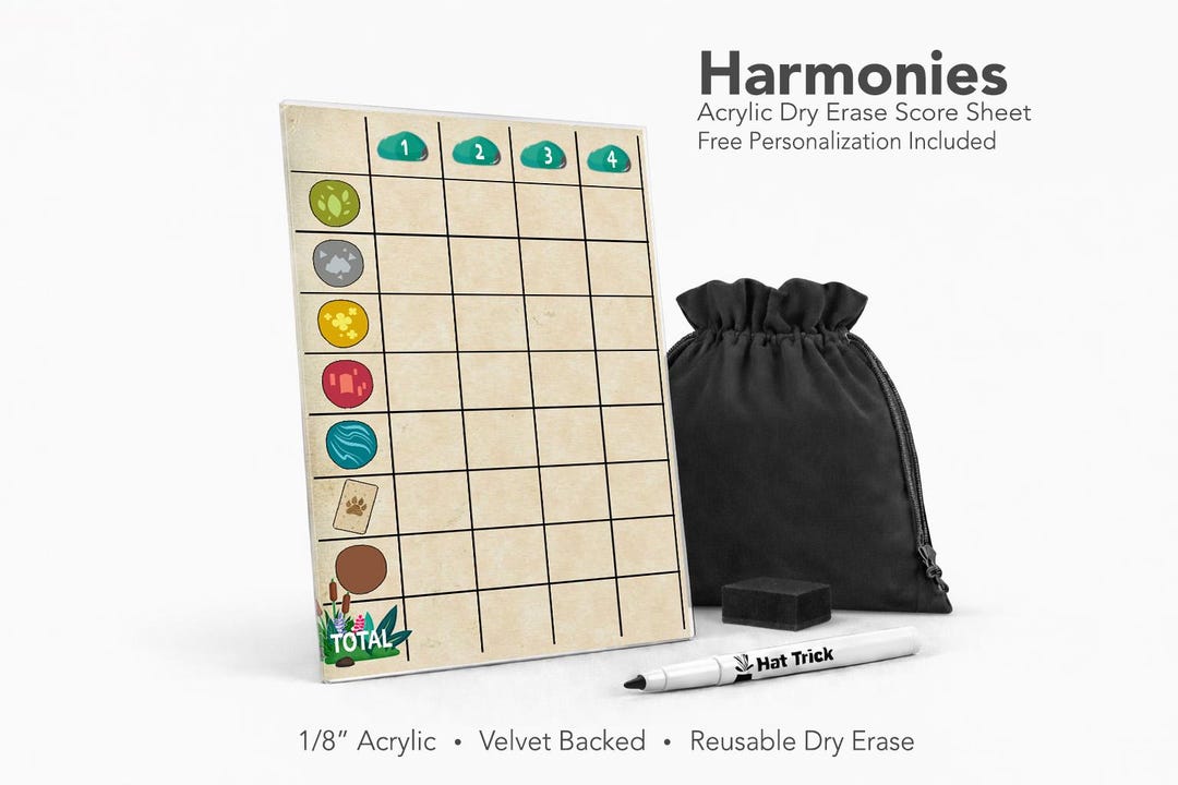 Harmonies Acrylic Score Sheet – Reusable Dry Erase Board Game Score Pad ...