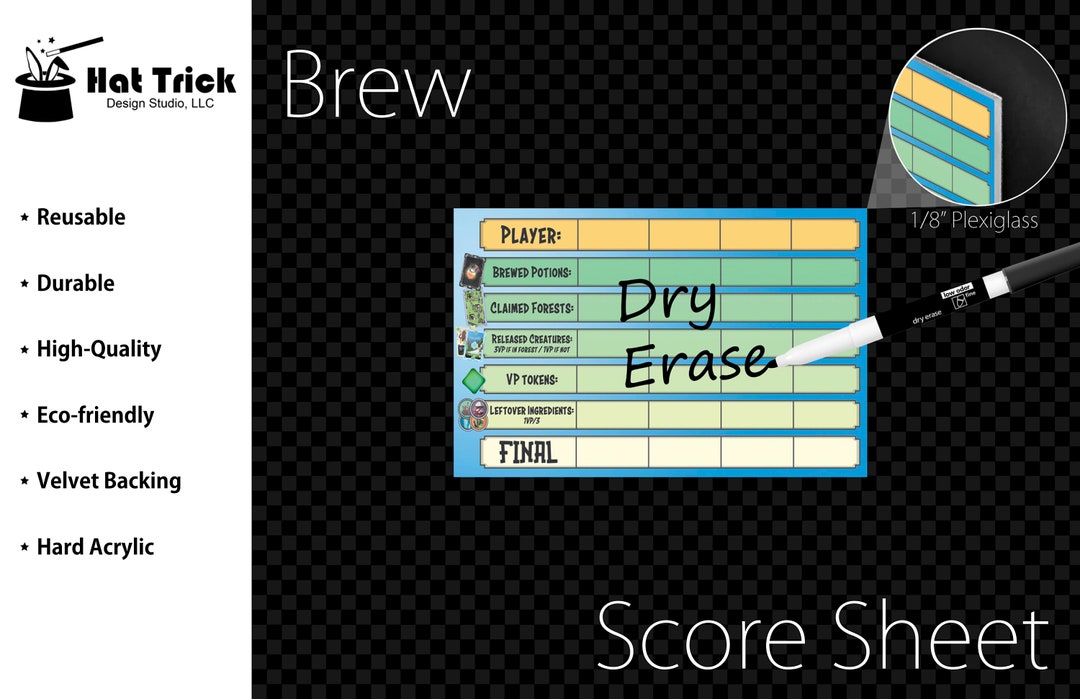 Premium Acrylic Brew Score Sheet Upgrade, Reusable, Wet Erase and Dry ...