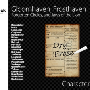 Laminated Gloomhaven Character Sheets, Frosthaven, Forgotten Circles ...