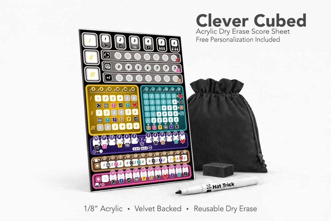 Clever Cubed Acrylic Score Sheet – Reusable Dry Erase Board Game Score ...