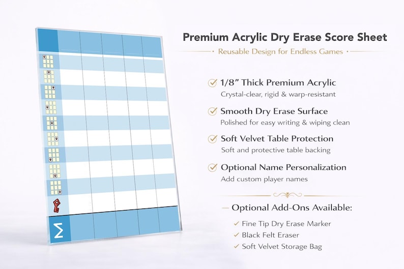 Castle Combo Acrylic Score Sheet – Reusable Dry Erase Board Game Score ...