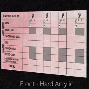 Wingspan Asia Expansion Score Sheet, Premium Acrylic, Reusable Dry ...