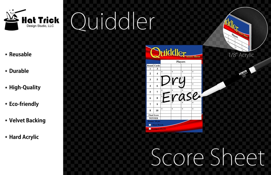 Premium Acrylic Quiddler Score Sheet, Reusable Dry Erase - Etsy