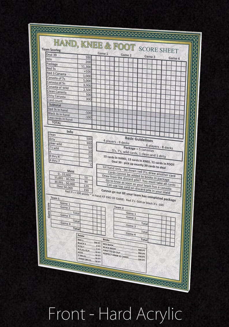 Hand, Knee and Foot Acrylic Score Sheet, Reusable Dry Erase Board - Etsy
