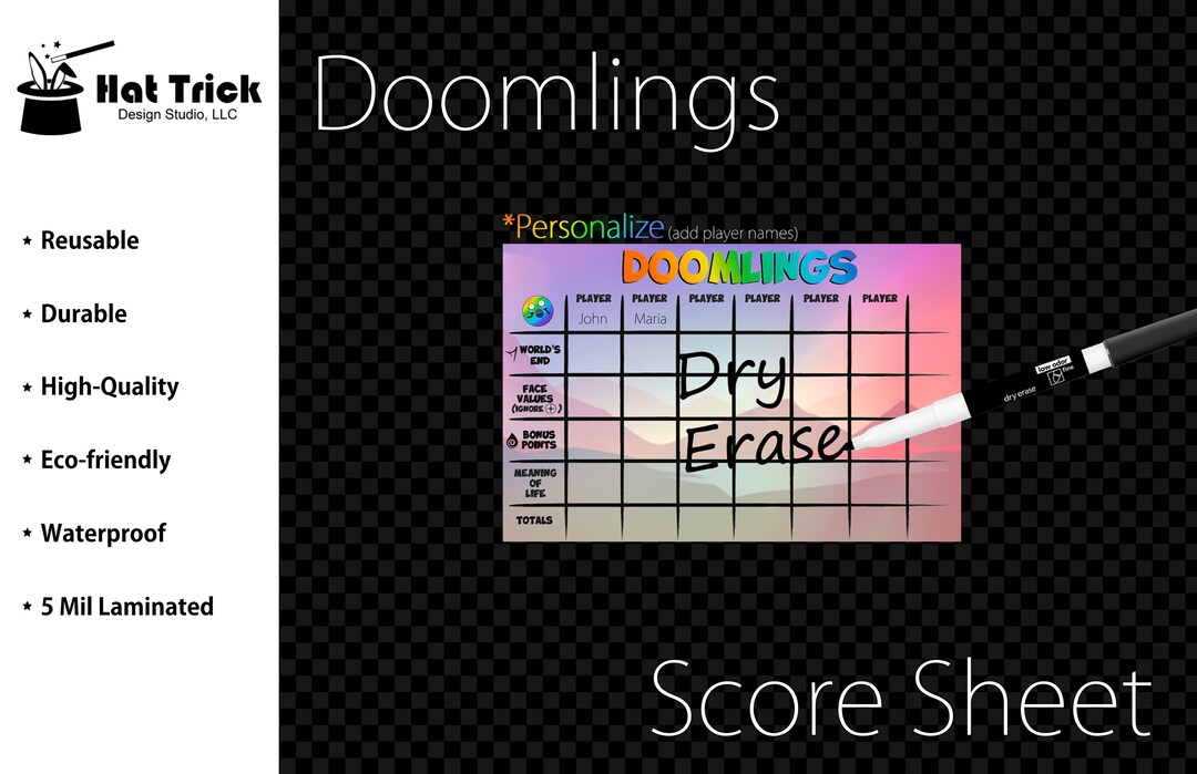 Laminated Doomlings Score Sheet, Waterproof, Reusable, Wet Erase and ...