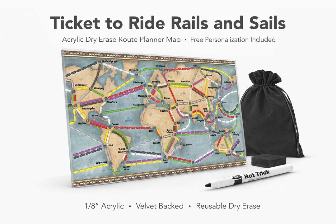 Ticket to Ride Rails & Sails Acrylic Route Planning Map – Reusable Dry ...