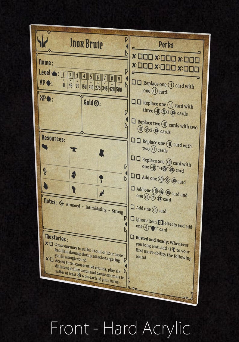 Gloomhaven Character Sheet, Dry Erase, Reusable - Etsy