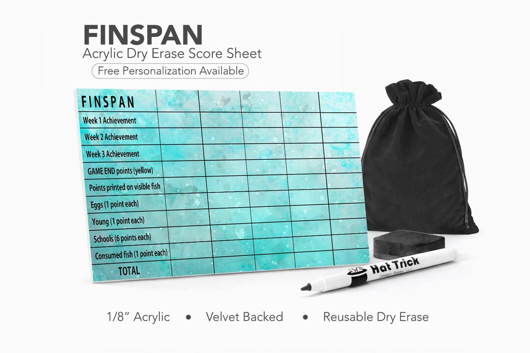 Finspan Acrylic Score Sheet – Reusable Dry Erase Board Game Score Pad ...