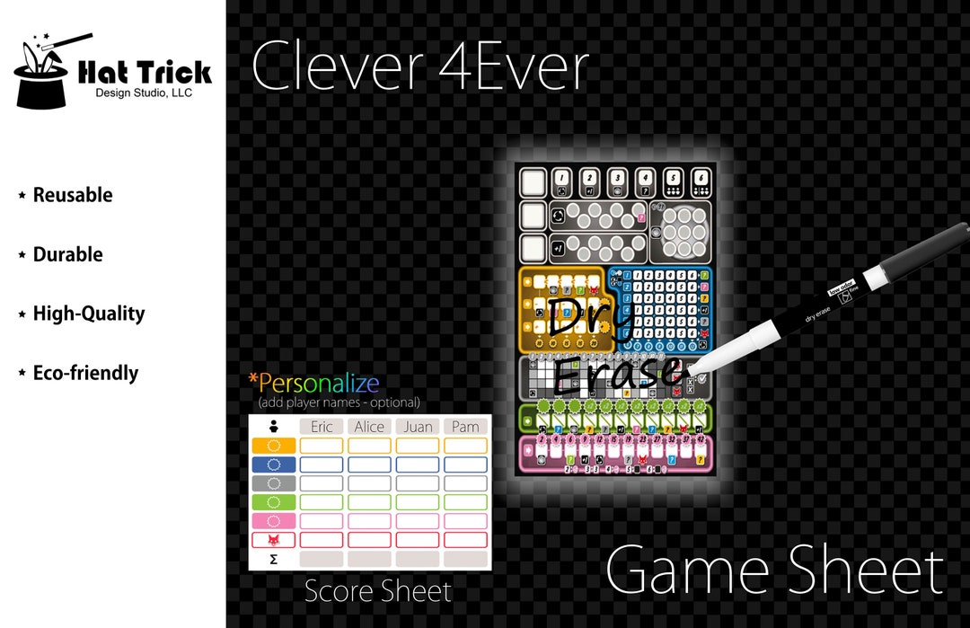 Laminated Clever 4ever Game Sheet, Score Sheet, Reusable, Wet Erase and ...