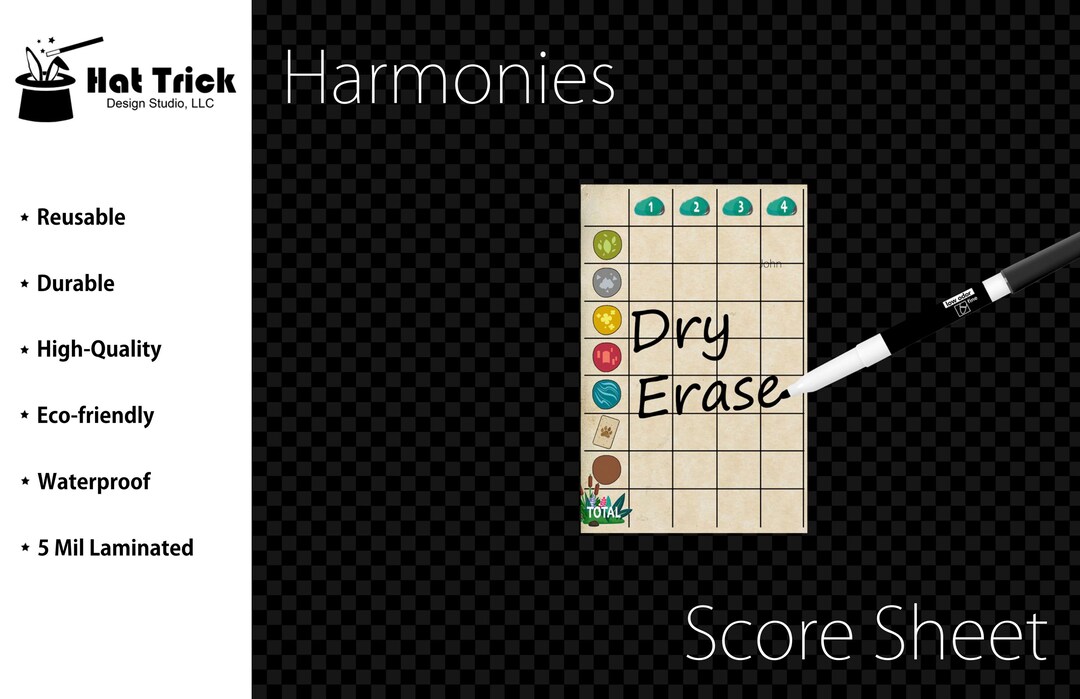 Laminated Harmonies Score Sheet, Waterproof, Reusable, Wet Erase and ...