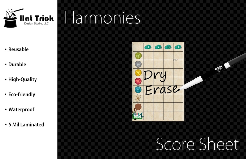 Laminated Harmonies Score Sheet, Waterproof, Reusable, Wet Erase and ...