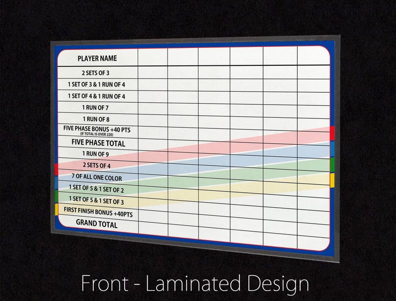 Laminated Phase 10 Score Sheet, Waterproof, Reusable, Wet Erase and Dry ...